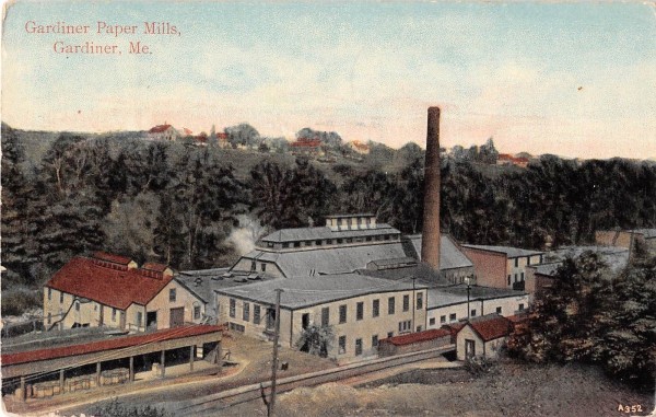 Gardiner Maine Gardiner Paper Mills Birds-Eye View Antique Postcard ...