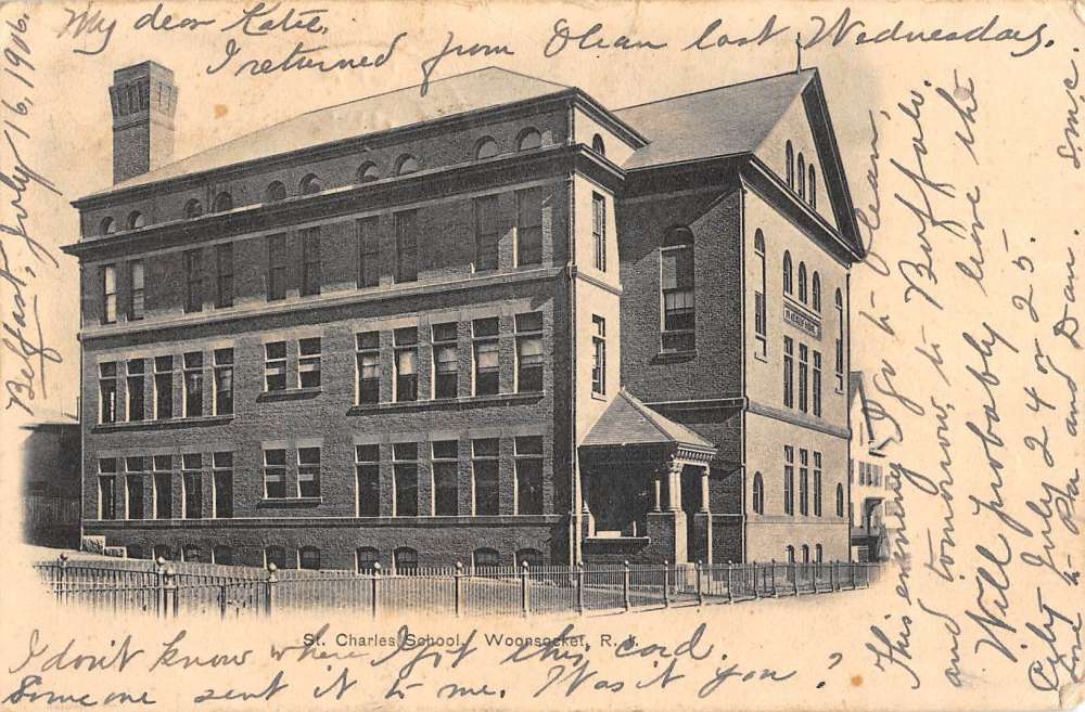 Woonsocket Rhode Island St Charles School Street View Antique Postcard ...