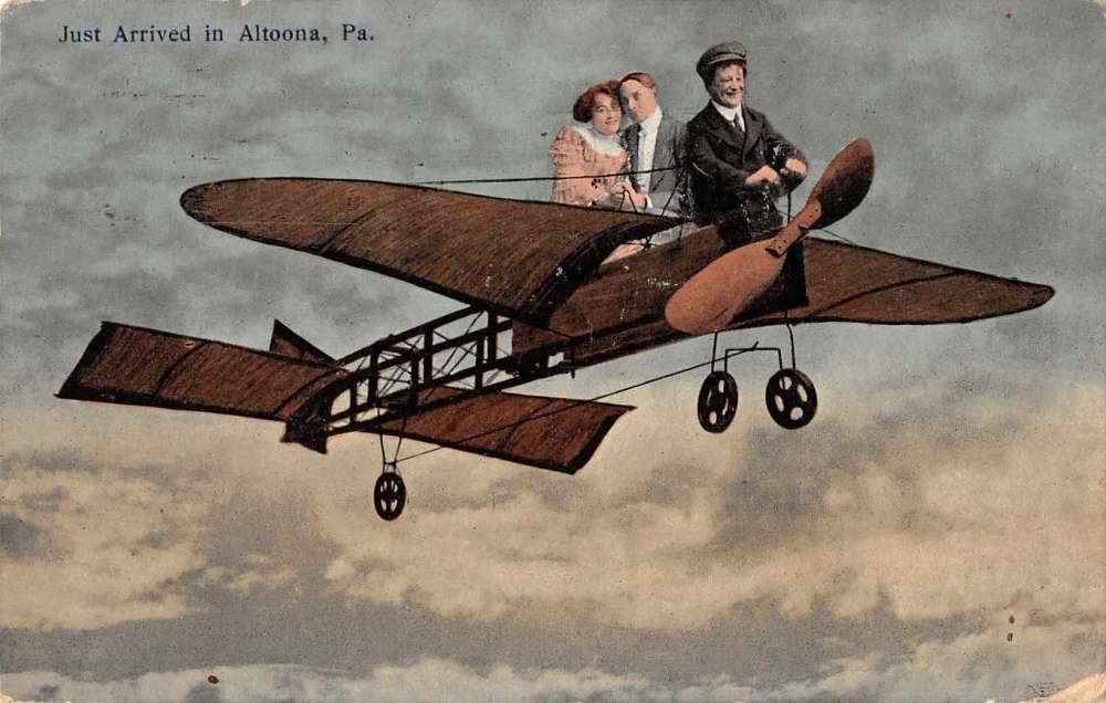 Altoona Pennsylvania People Riding Airplane "Just Arrived" Postcard ...