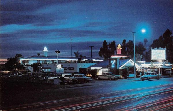 Oxnard California Colonial House Restaurant at Night Vintage Postcard ...