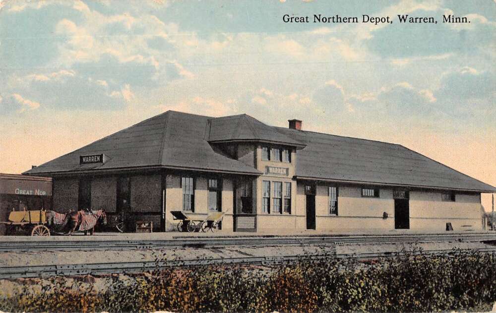 Warren Minnesota Great Northern Depot Train Station Vintage Postcard ...