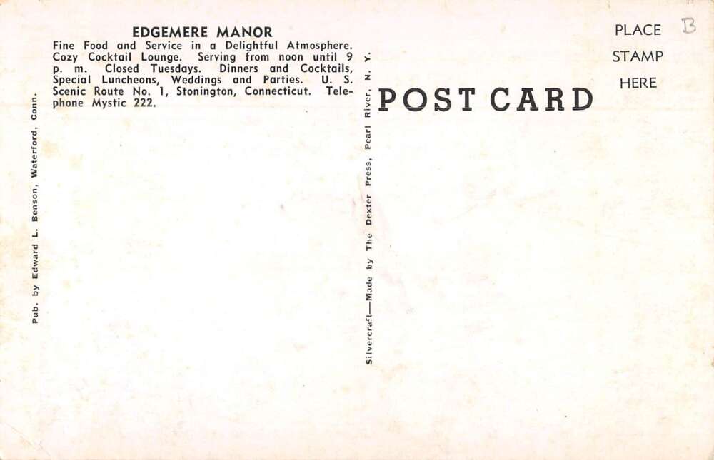Stonington Connecticut Edgemere Manor Vintage Postcard AA35334 - Mary L ...