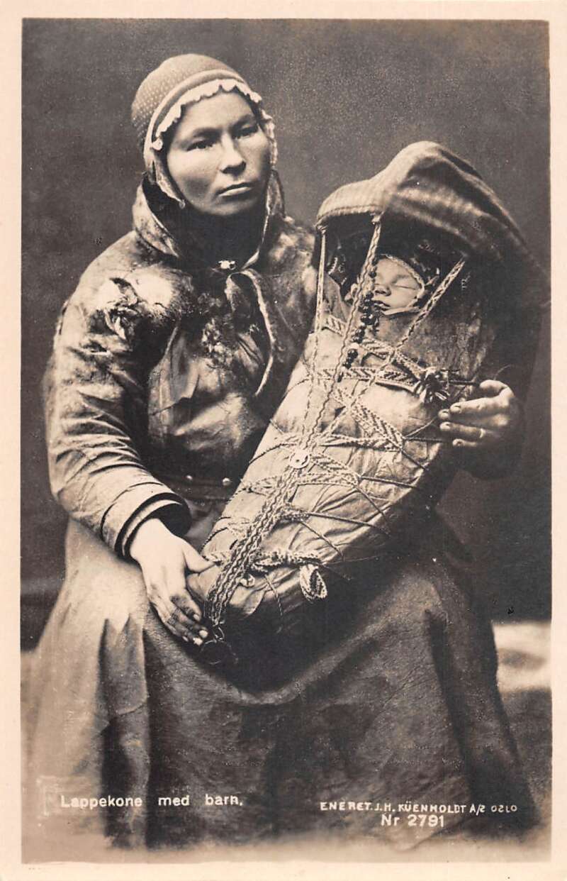 Norway Lapp Laplander Sami Woman with Baby Real Photo Vintage Postcard ...