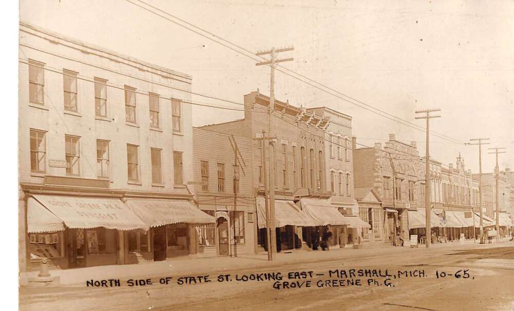 Marshall Michigan State Street Drug Store Looking East Real Photo PC ...
