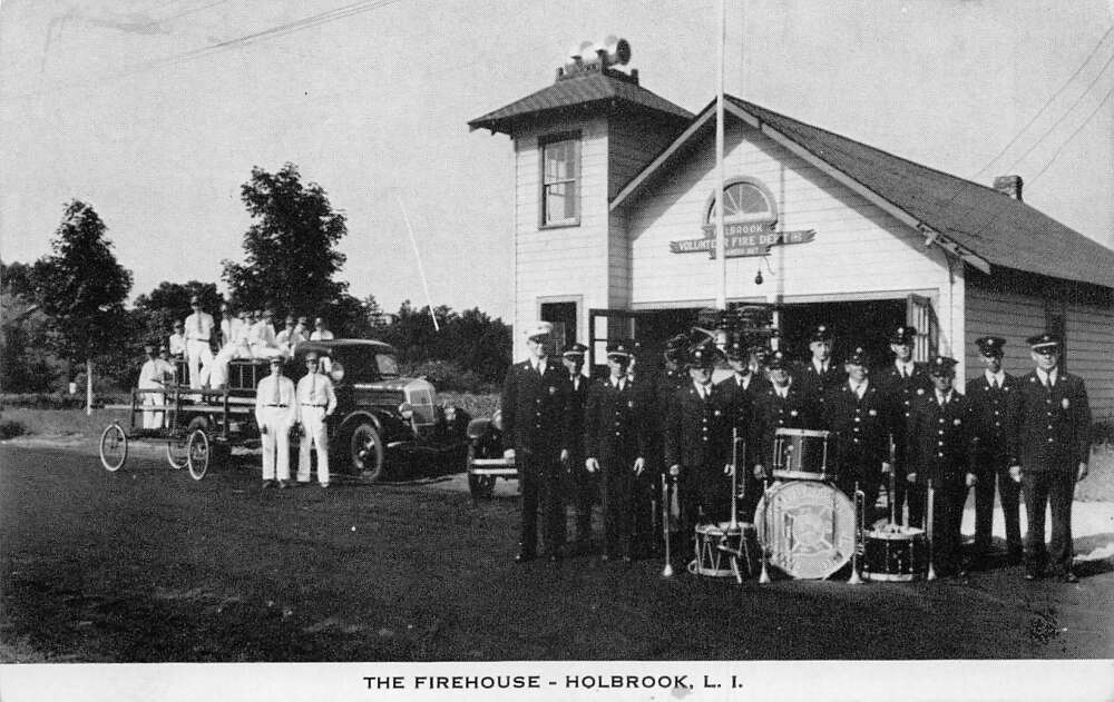 Holbrook Long Island New York The Firehouse and Truck Vintage Postcard ...