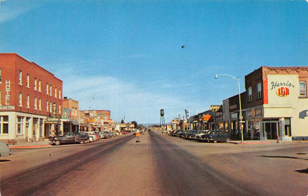 Ashton Idaho Main Street looking East Water tower Vintage Postcard U637 ...