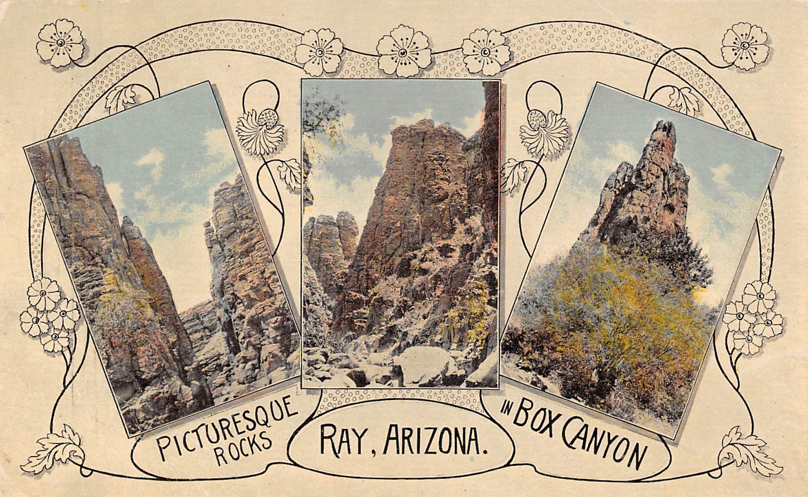 Ray Arizona Picturesque Rocks in Box Canyon Multi-View Card Vintage PC ...