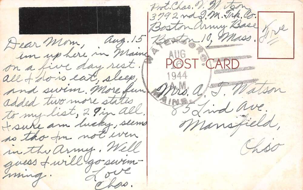 Waterboro Maine Camp Emoh Smudge On Front Vintage Postcard U3585 - Mary ...