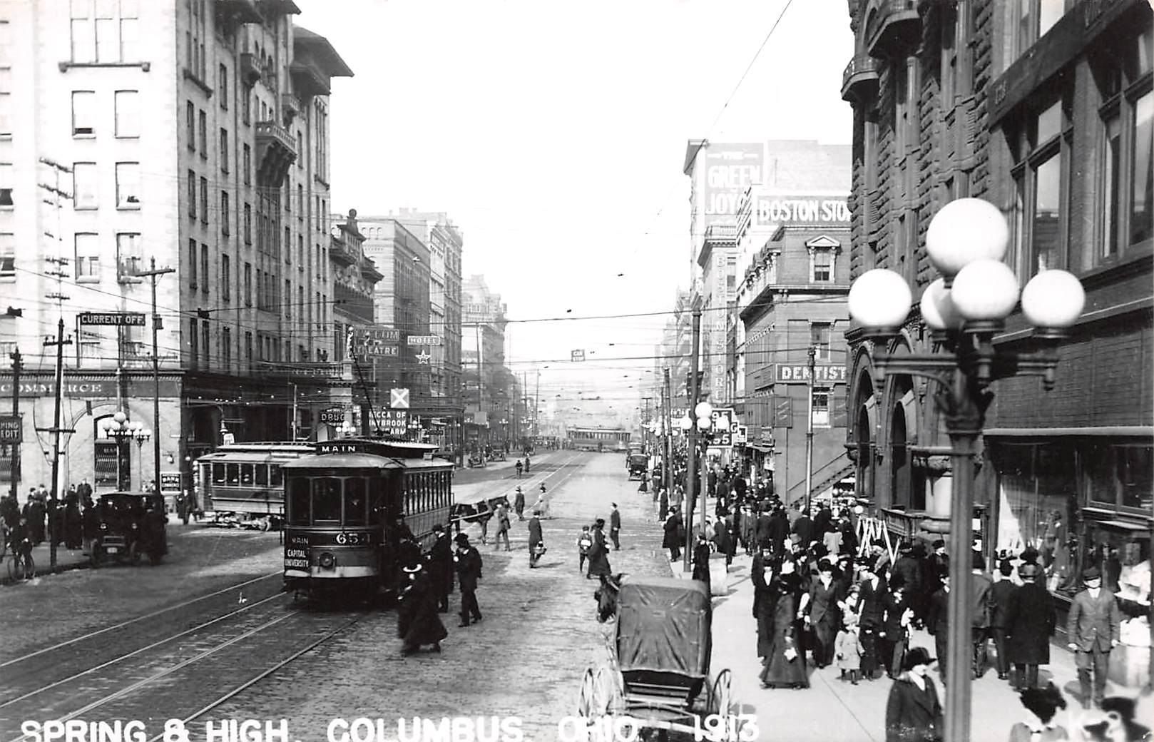 Columbus Ohio Spring & High Streets, Trolley, Real Photo Vintage PC ...