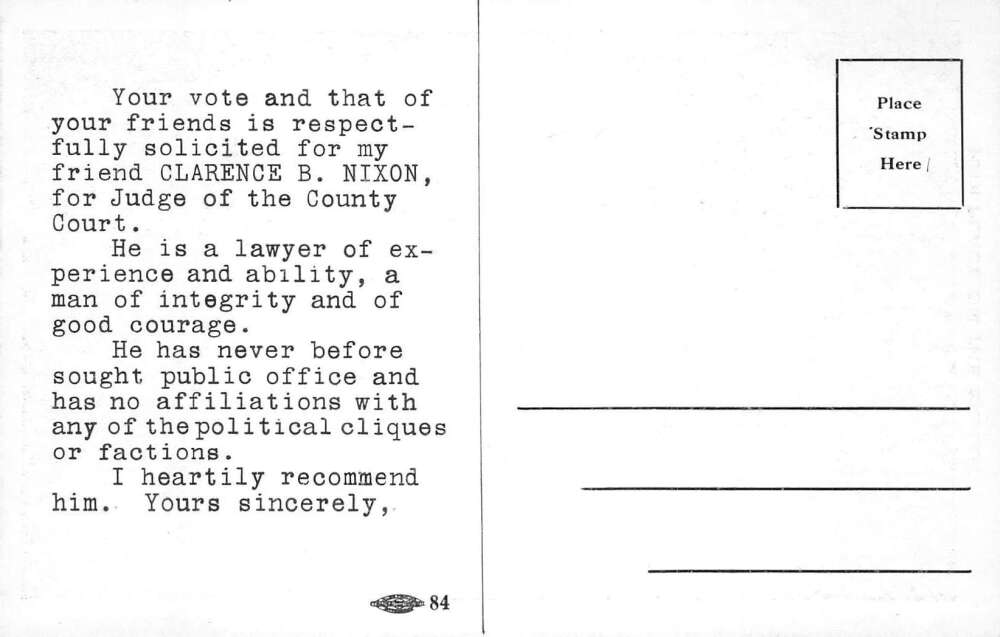 Clarence B Nixon Republican Judge Political Election Vintage Postcard ...