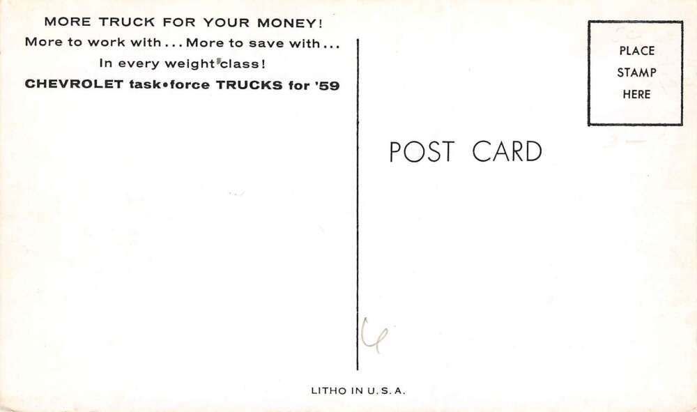 1959 Chevrolet Task Force Truck Model 10403, Chrome Vintage Postcard ...