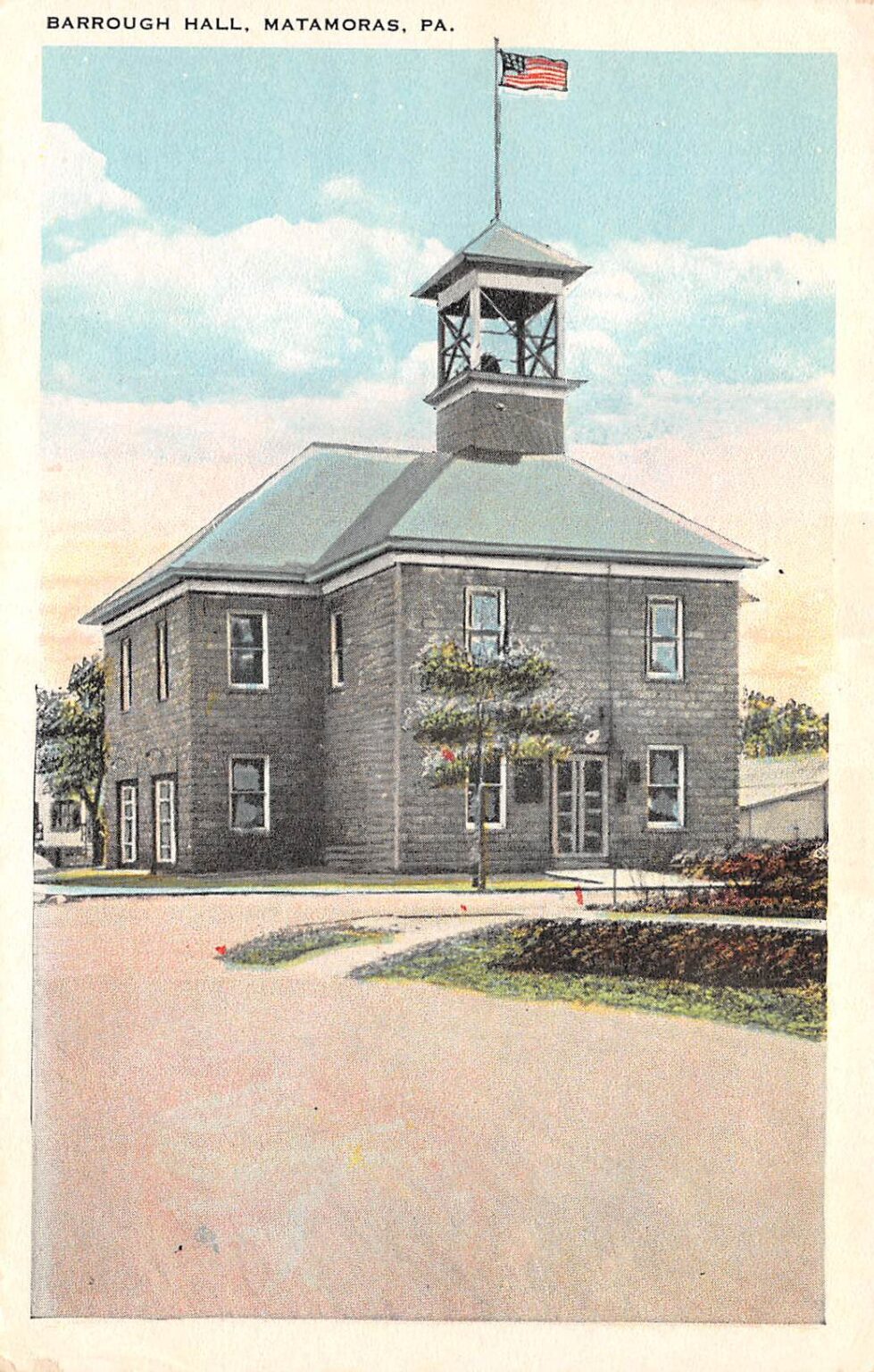 Matamoras Pennsylvania Barrough Hall, White Border Vintage Postcard ...