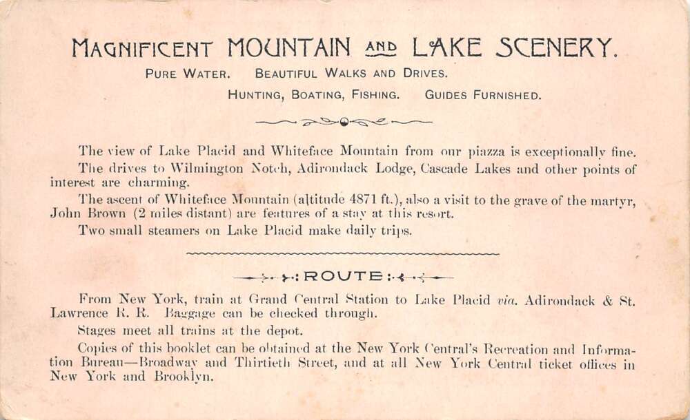 Lake Place New York Mirror Lake Mt Whitney Travel Ad Non PC AA109760 ...
